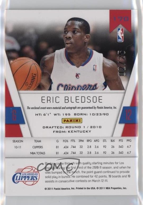 2010-11 Totally Certified Gold Signatures /25 Eric Bledsoe #170 Rookie ...