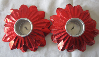 VTG Lot of 2 Christmas Candlestick Holders RED Tin Foil & Cardboard ...