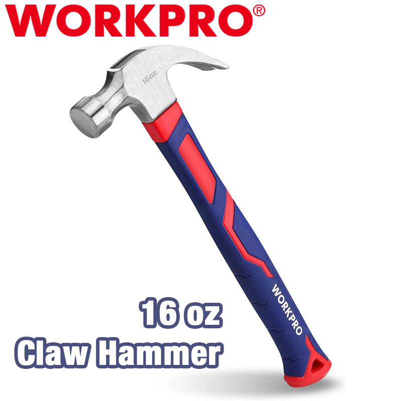 WORKPRO16 oz Claw Hammer Forged Hardened Steel Head Fiberglass Handle ...