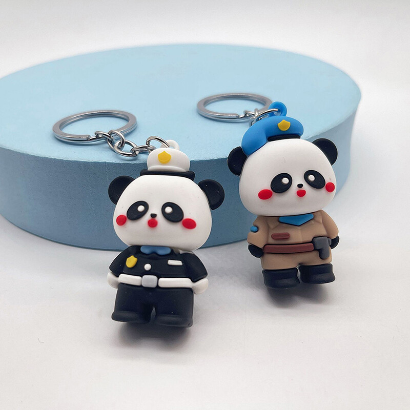 New Cartoon Panda Police Keychain Soft Glue Men's And Women's Bag ...