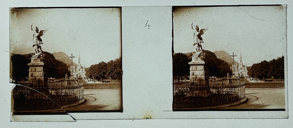 France Lourdes Saint-Michel and the Basilica Photo c1920 Broken Glass ...