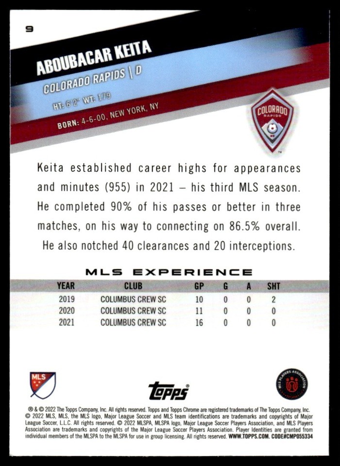 2022 Topps Chrome MLS Aboubacar Keita Colorado Rapids #9 | eBay