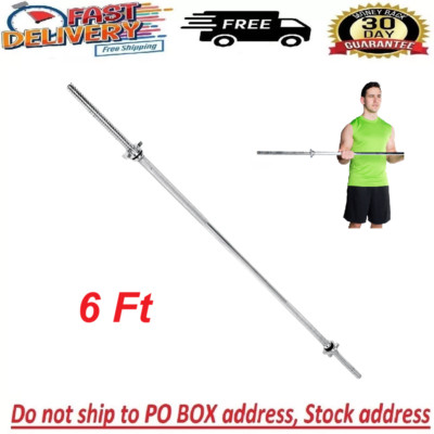 Fitness Weight Bar 6FT Barbell 1 Inch Solid Chrome Workout Exercise ...