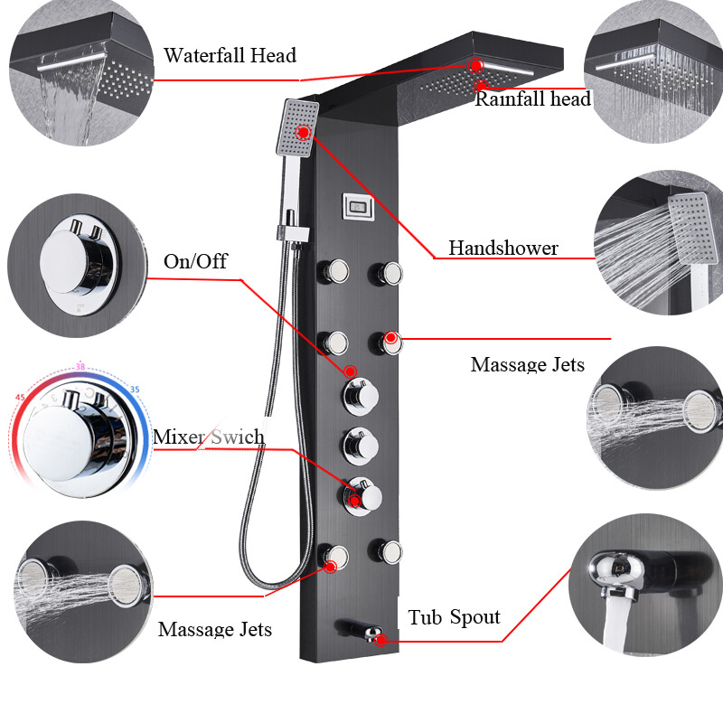 Thermostaitc Shower Faucet Panel Tower System Tub Spout Waterfall ...