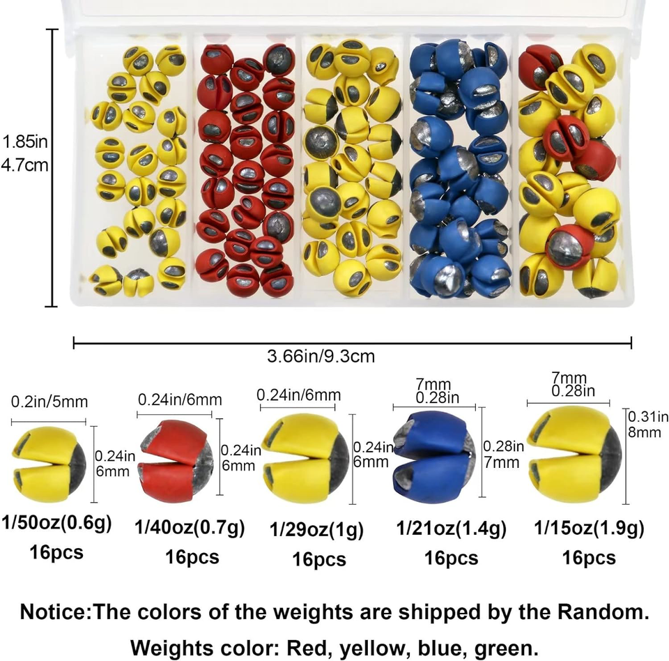 80PCS Fishing Sinkers Weights, Removable Rubber Core Fishing Weights ...