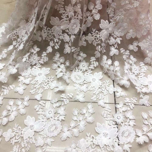 Lace Fabric Vivid Flower Embroidery Mesh Fabric DIY Gown Bridal Veil By ...