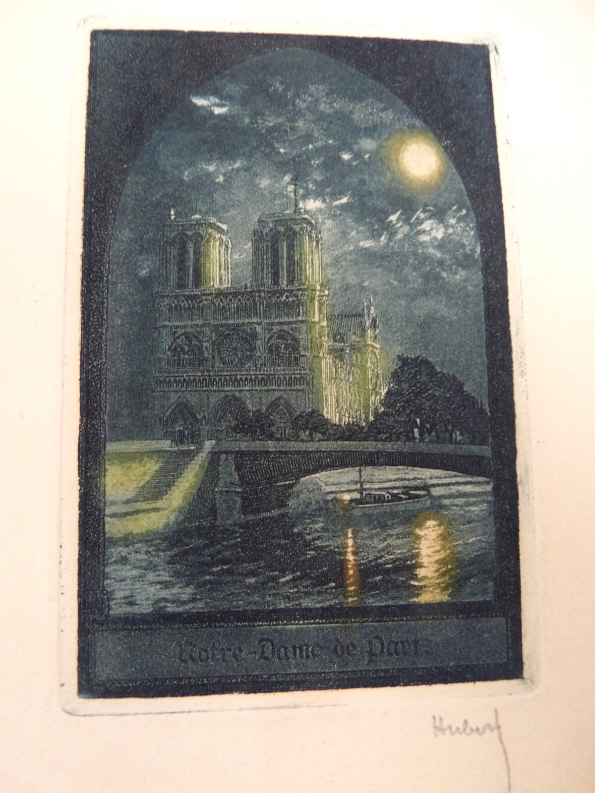 2 Alfred Hubert Hand Colored Etchings Notre-Dame Cathedral France prints | eBay