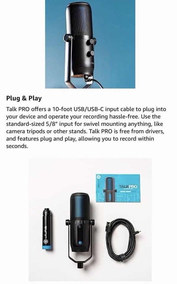 JLab Talk Pro USB Microphone USB-C Output Cardioid Omnidirectional ...