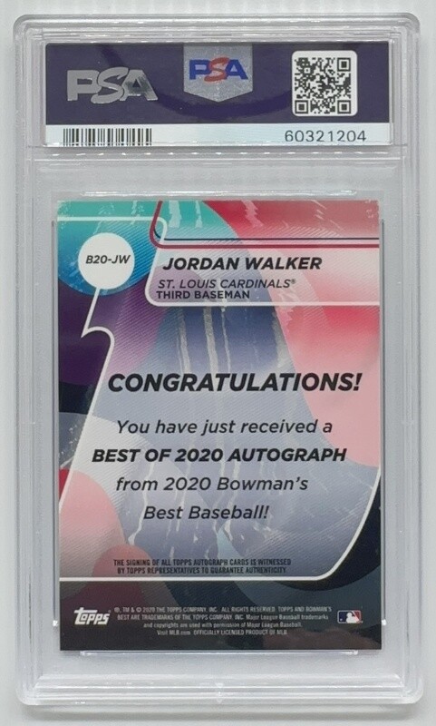 2020 Bowman's Best Jordan Walker Prospect Auto Autograph B20-JW PSA 10 ...