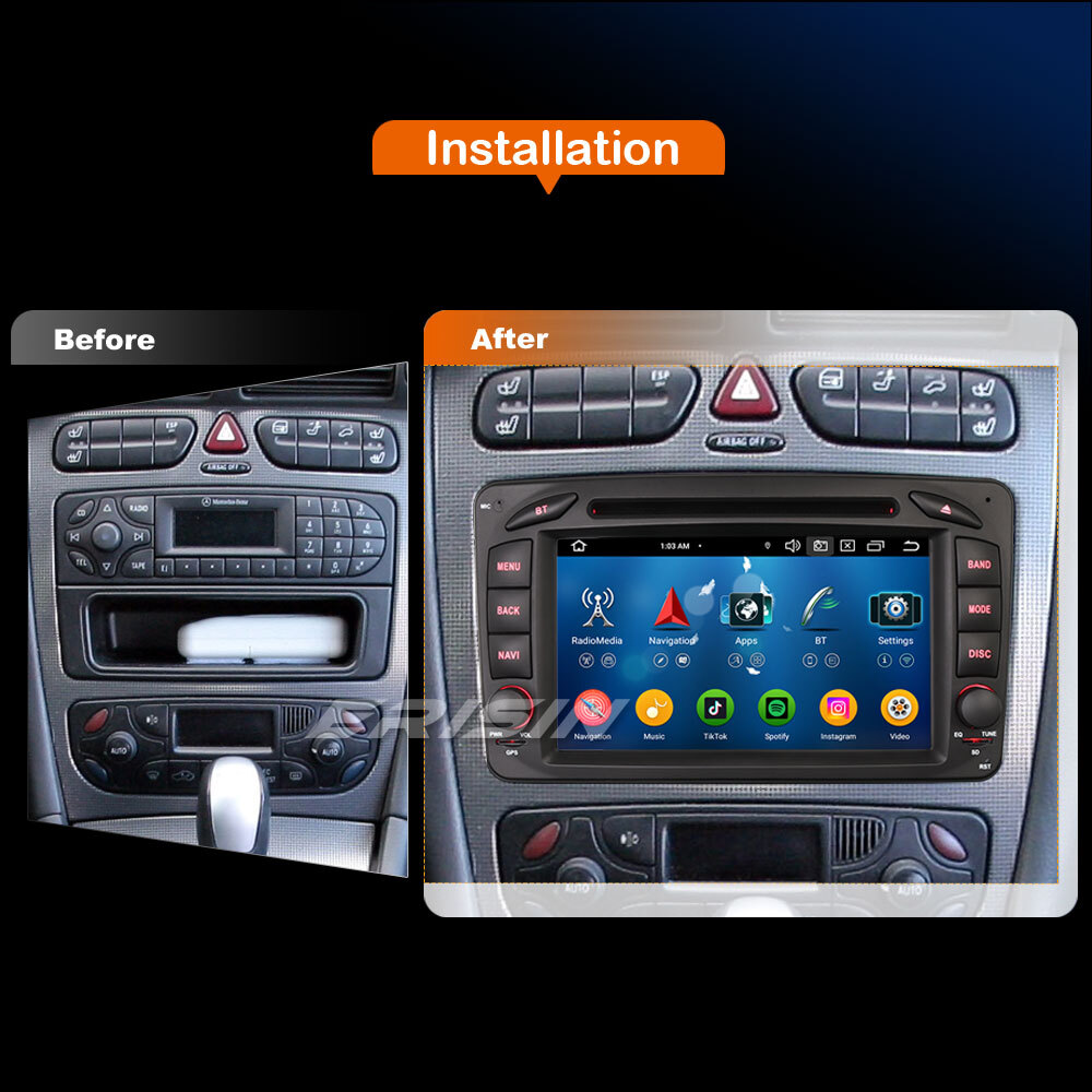 8-Core Android 13 Car Stereo Carplay 4G Mercedes A/C/CLK/G Class W203 ...