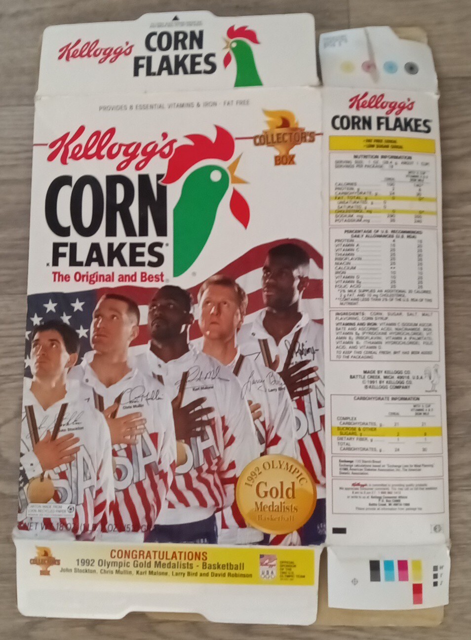 Kelloggs Corn Flakes Box w/ Basketball 1992 Olympic Gold Medalists ...