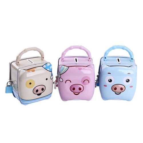 Gifts Creative With Lock Portable Piggy Bank Cartoon Pig Money Boxes ...