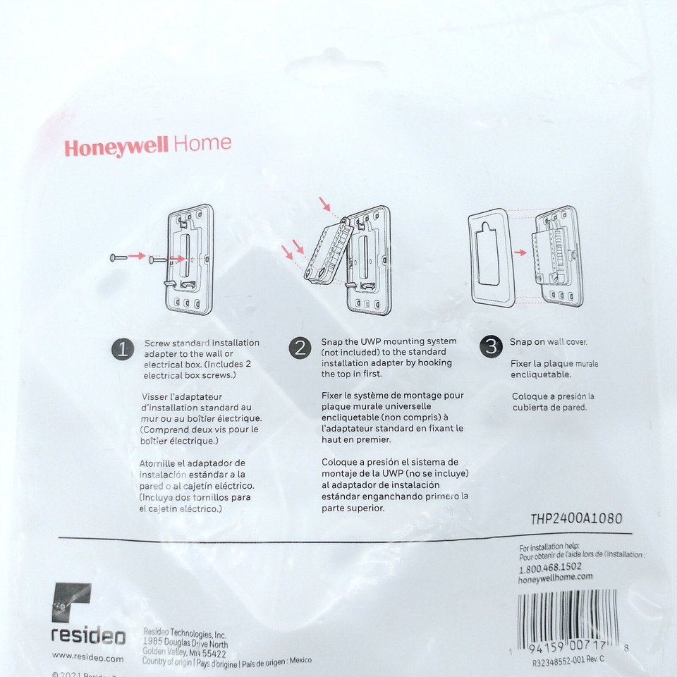 Honeywell Home THP2400A1080 Thermostat Wall Plate Electrical Box ...