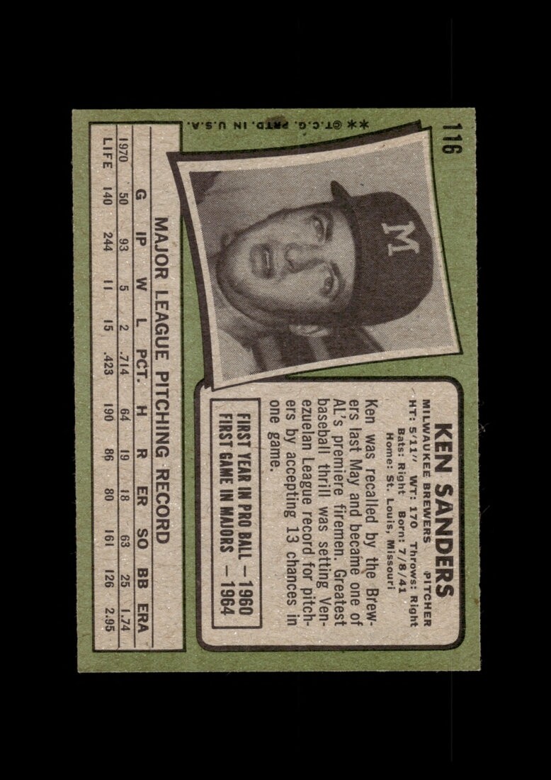 1971 Topps Set-Break #116 Ken Sanders NR-MINT *GMCARDS* | eBay