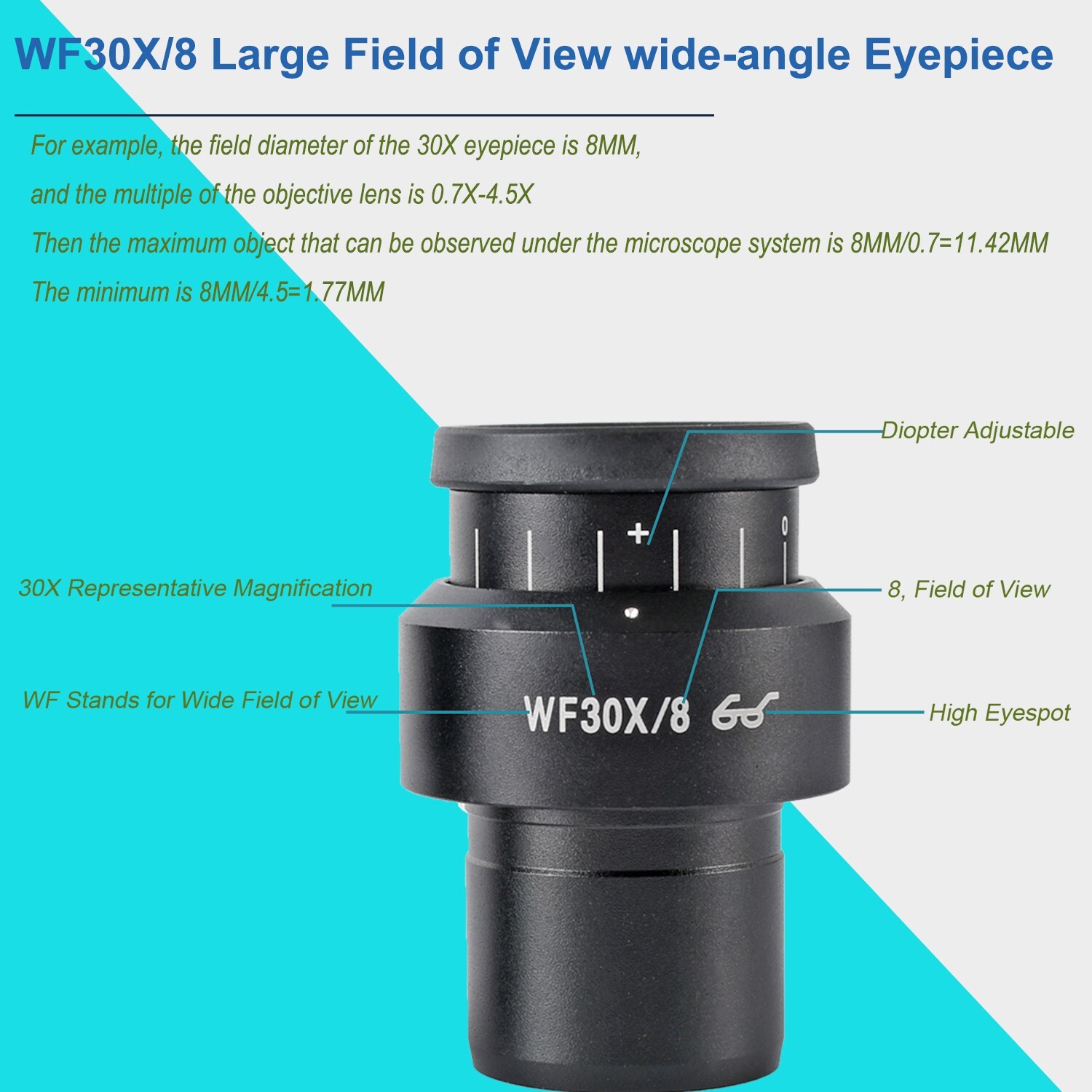 WF30X/8 High Eyespots Wide-Field Microscope Eyepiece Mount Interface ...