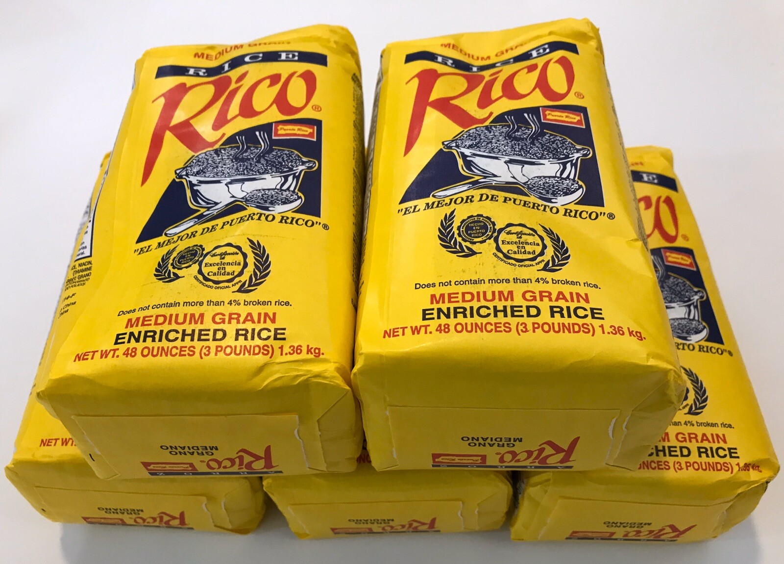 Arroz Rico Grano Mediano, Puerto Rican Rice 5 Bags X 3 lb each. "El ...