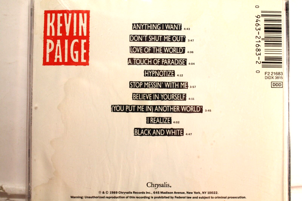 "KEVIN PAGE" by KEVIN PAGE (CD 1989 Chrysalis) Dance/Pop/Rock VG ...