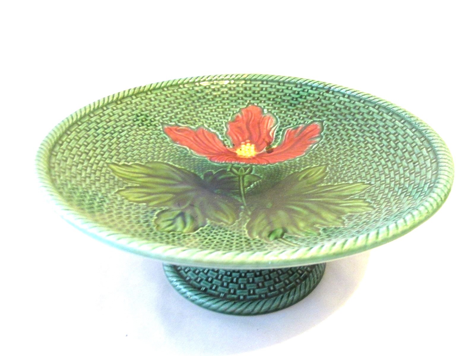 LDBC GERMANY MAJOLICA HIBISCUS GREEN FOOTED COMPOTE COMPORT ZELL BADEN ...