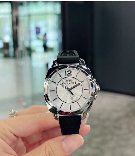 NWB 14503877 Black Coach Women Boyfriend Logo-Embossed Rubber Strap ...