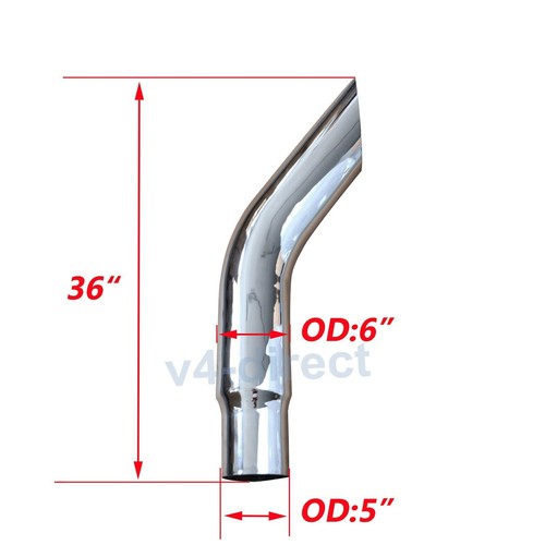 6"- 5" OD Chrome Bull Horn Truck Stack Pipe 6" to 5" x 36" Inch Tube ...