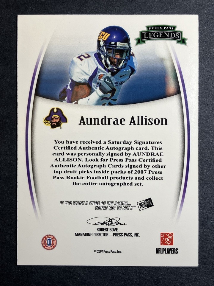 2007 Press Pass Legends AUNDRAE ALLISON Saturday Signatures Auto East ...
