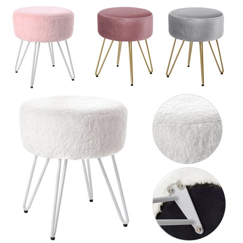 Round Dressing Table Stool Soft Fluffy/Velvet Piano Chair Makeup Seat ...