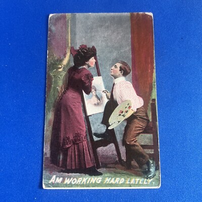 Unused Postcard US - Am Working Hard Lately - Wooing Lady #H14 | eBay