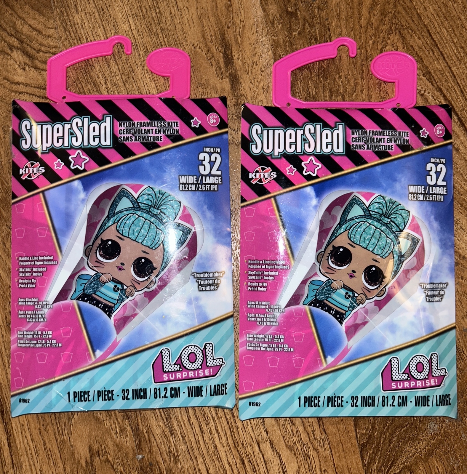 2x LOL Surprise Troublemaker Kite 32" Wide Nylon Frameless SuperSled X ...