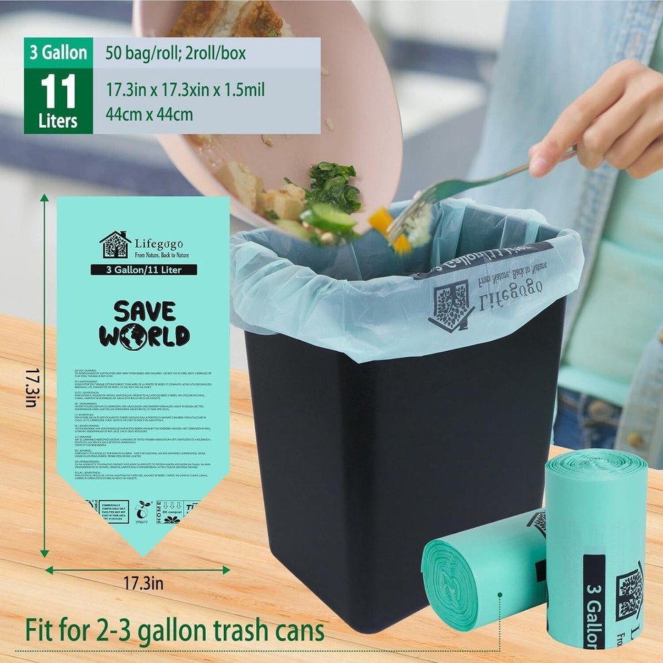 Compostable Trash Bags 3 Gallon: Biodegradable Small Compost Bags, 11 ...