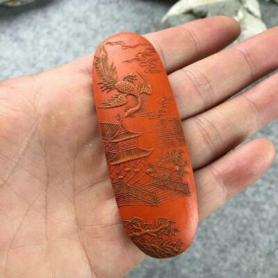 8cm Chinese Collect Calligraphy Cinnabar Phoenix Landscape Inkstick Ink ...