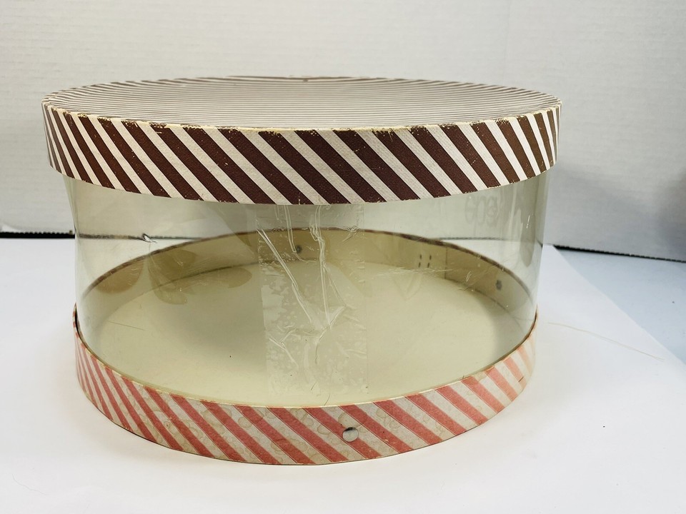 Lot of 2 Large Vintage Round Cardboard Clear See Thru Sides Striped Hat ...