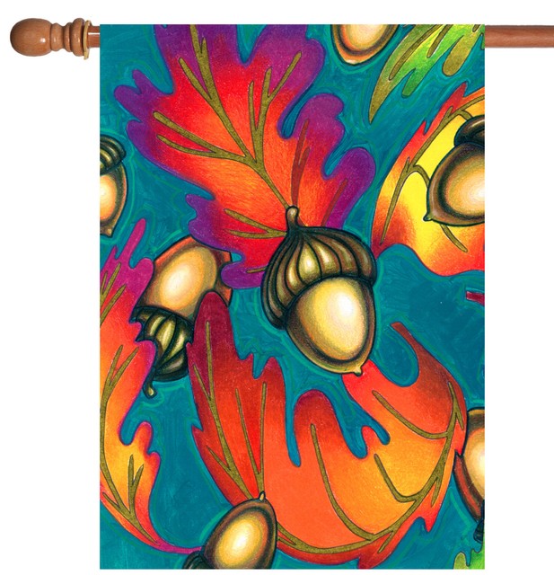 Toland Autumn Acorns 28x40 Colorful Fall Leaves Acorn Leaf House Flag ...