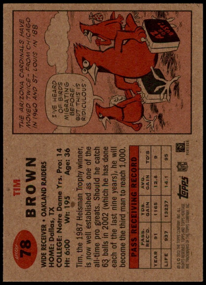 Tim Brown 2002 Topps Heritage #78 Raiders NFL READ FREE SHIPPING ...