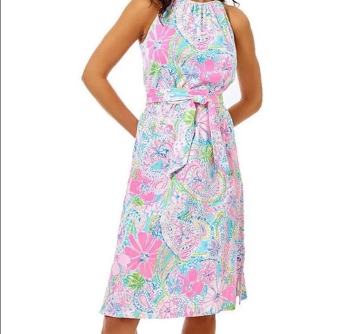 XS Lilly Pulitzer Mabry Midi Halter Dress Flock Full Of Fun Coastal ...