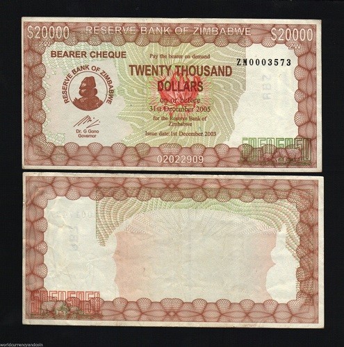 ZIMBABWE 20000 20,000 P-23 2003 2005 *ZM* REPLACEMENT RARE AFRICA ...