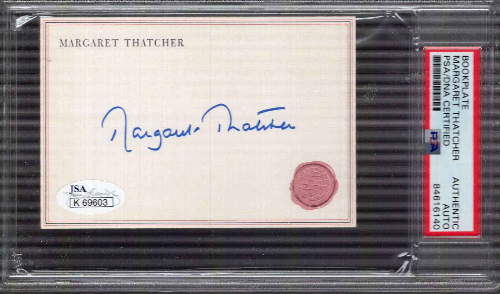 MARGARET THATCHER HAND SIGNED 4x6 BOOKPLATE THE IRON LADY JSA+PSA ...