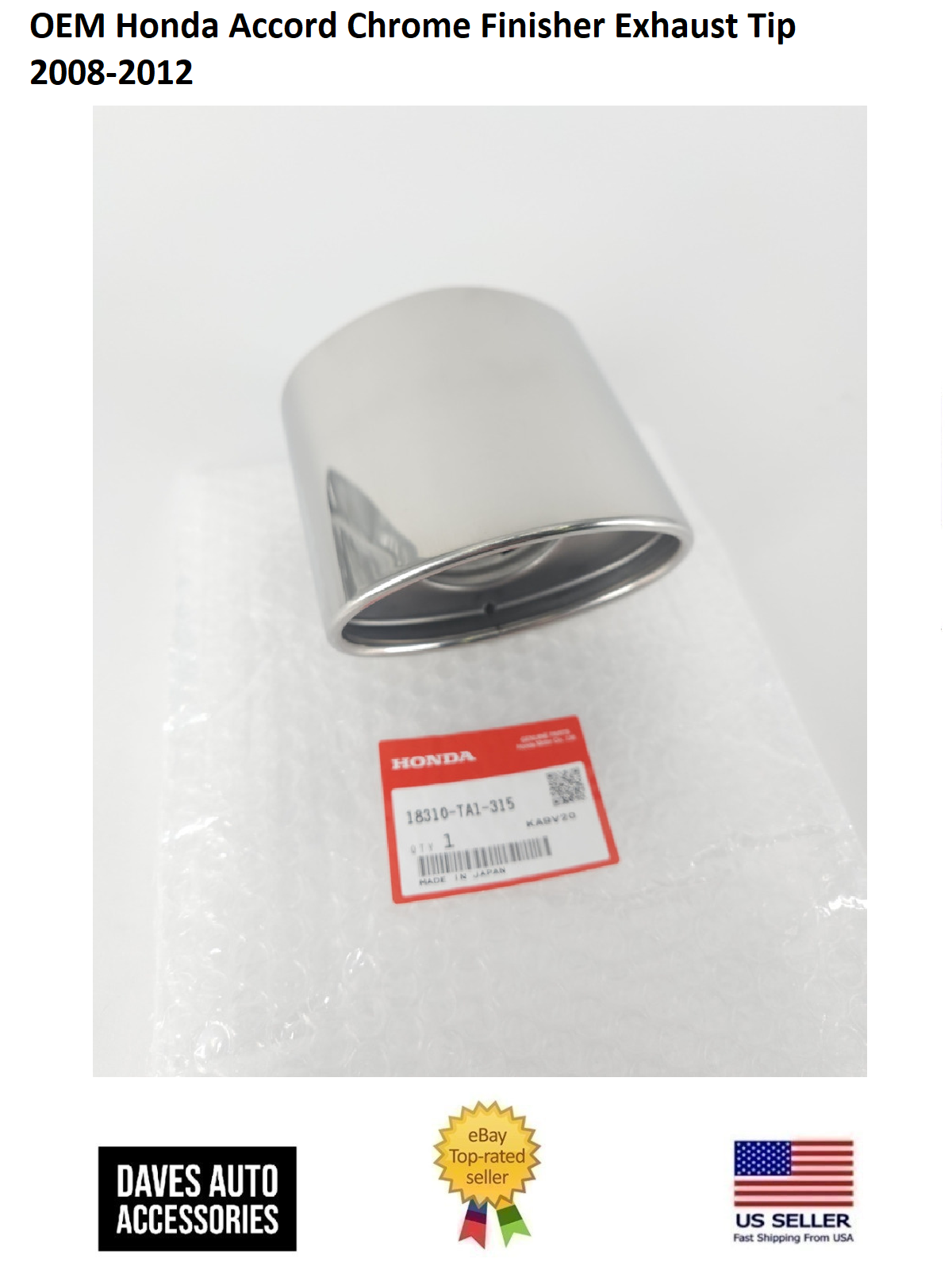Muffler Exhaust Tip Chrome Finisher #18310-TA1-315 For Honda Accord ...