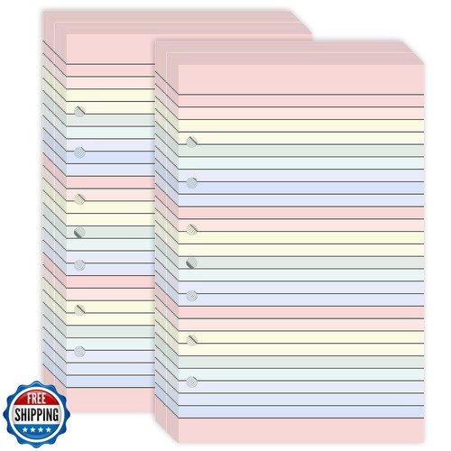 Colored Loose Leaf Paper 5.5" x 8.5" 7-Hole Lined Filler Paper College ...