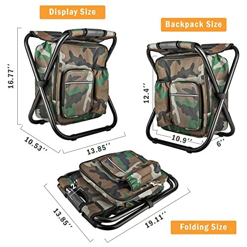 Folding Stool Backpack Insulated Cooler Bag, Collapsible Camping ...