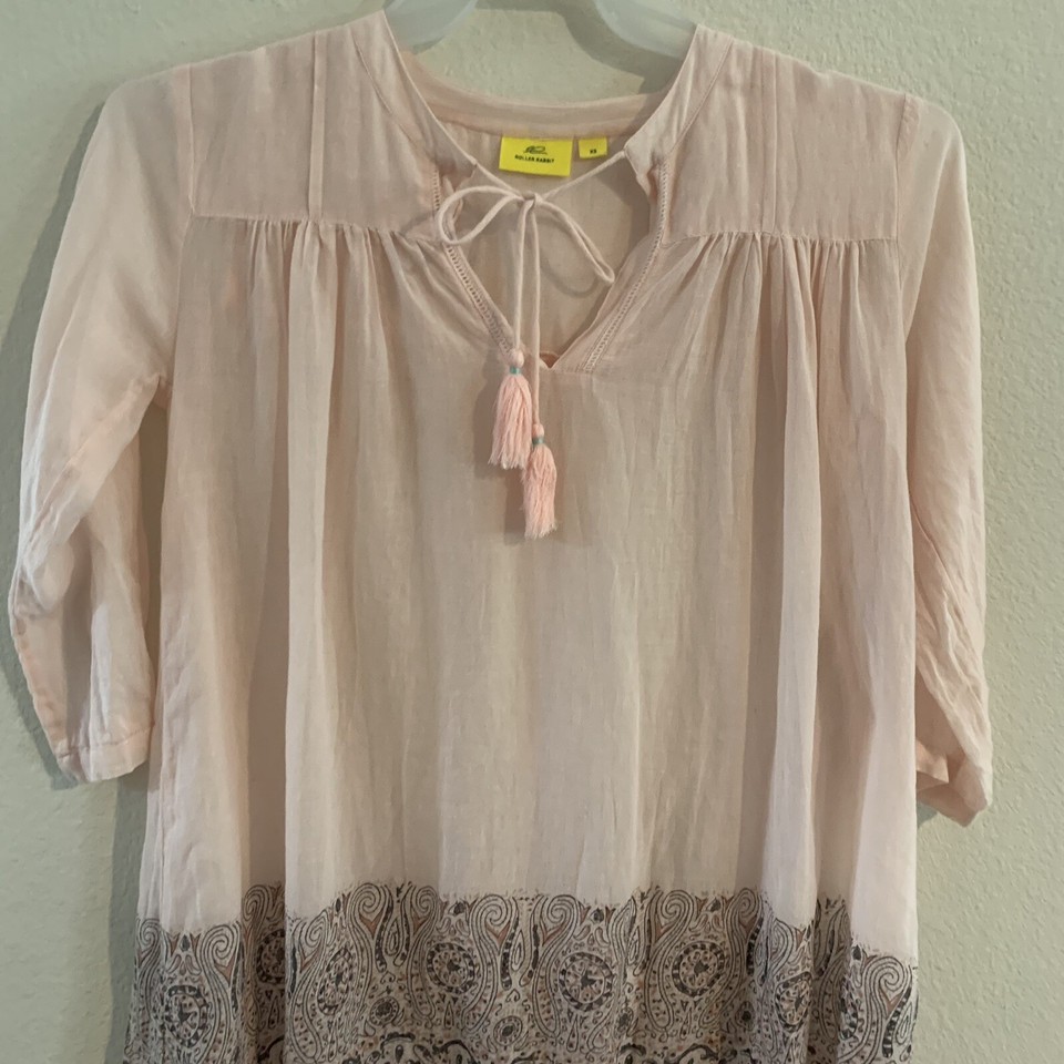 Roberta Roller Rabbit Womens Top XS Paisley Print Serafina Fringe Pink ...