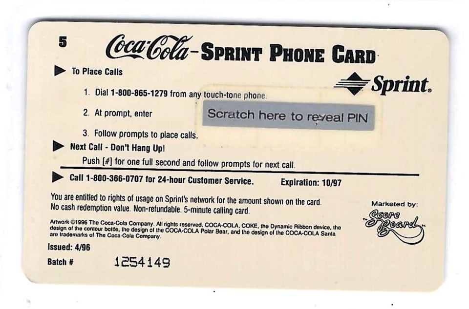 1996 Coca-Cola Sprint $5 Phone Card | eBay