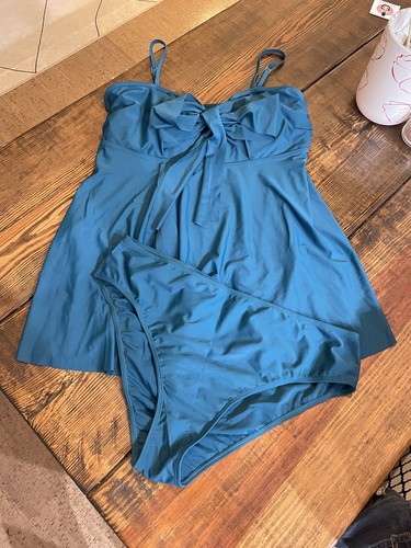 2XL Teal Blue Tankini 2 Piece Swim Set Adjustable Straps Removable Pads ...