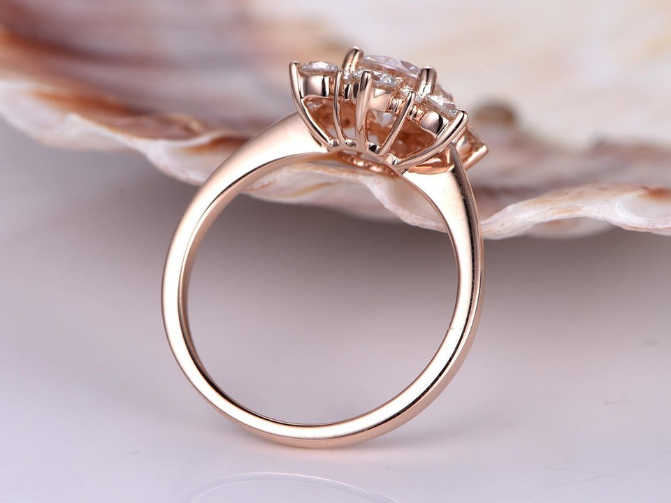 Flower Solitaire Ring 2ct Round Cut VVS1 Simulated Diamond 14k Rose Gold Plated | eBay