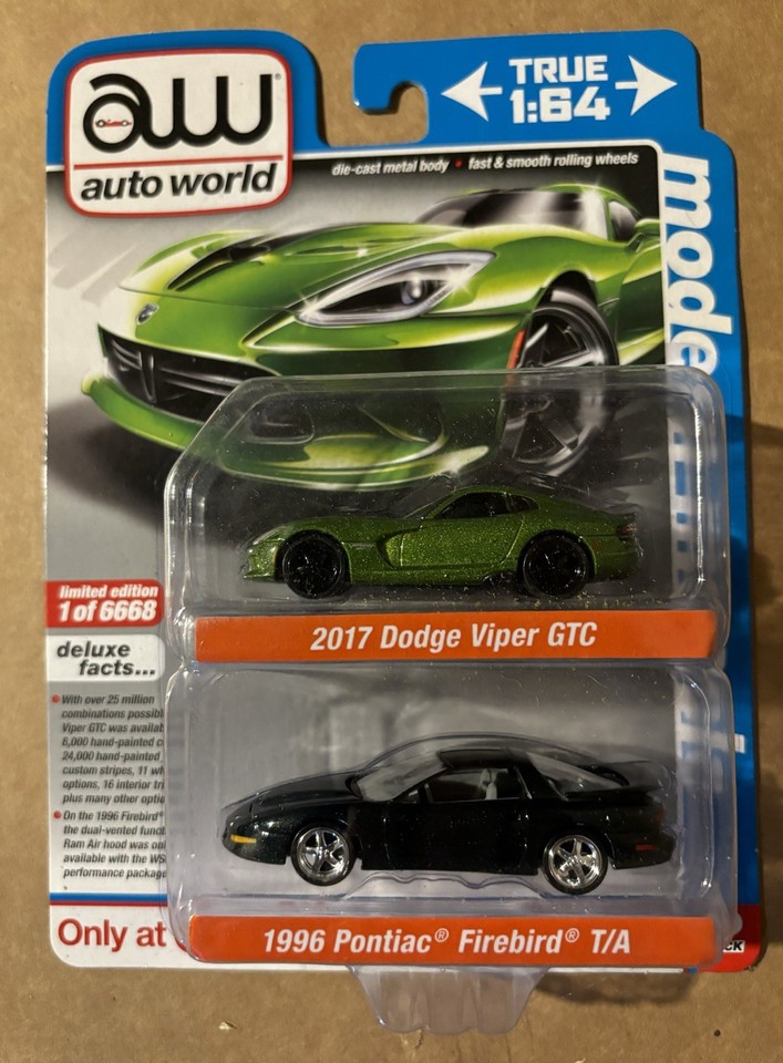 Auto World AW Target 2 Pack 2017 Dodge Viper Green 1996 Pontiac ...