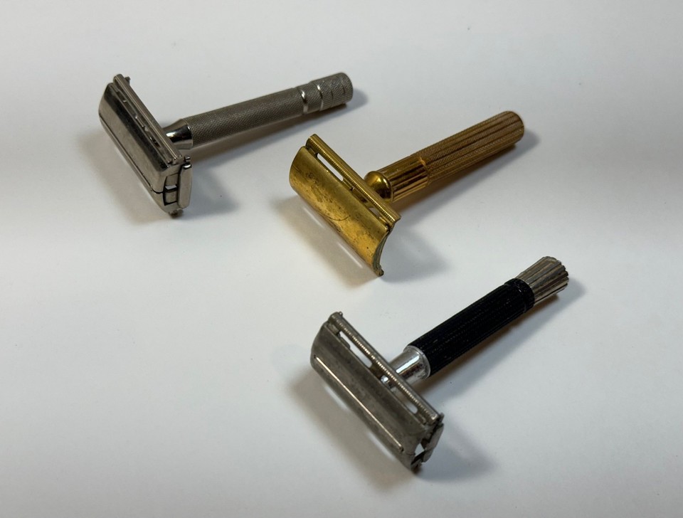 Lot of 3 early Gillette safety razors. No date codes. Two TTO. One 3 ...