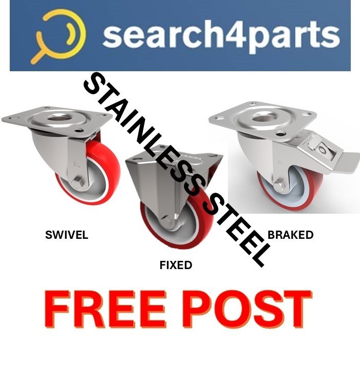 200mm Medium Duty Poly Stainless Castor Top Plate Fixing Swivel, Fixed ...