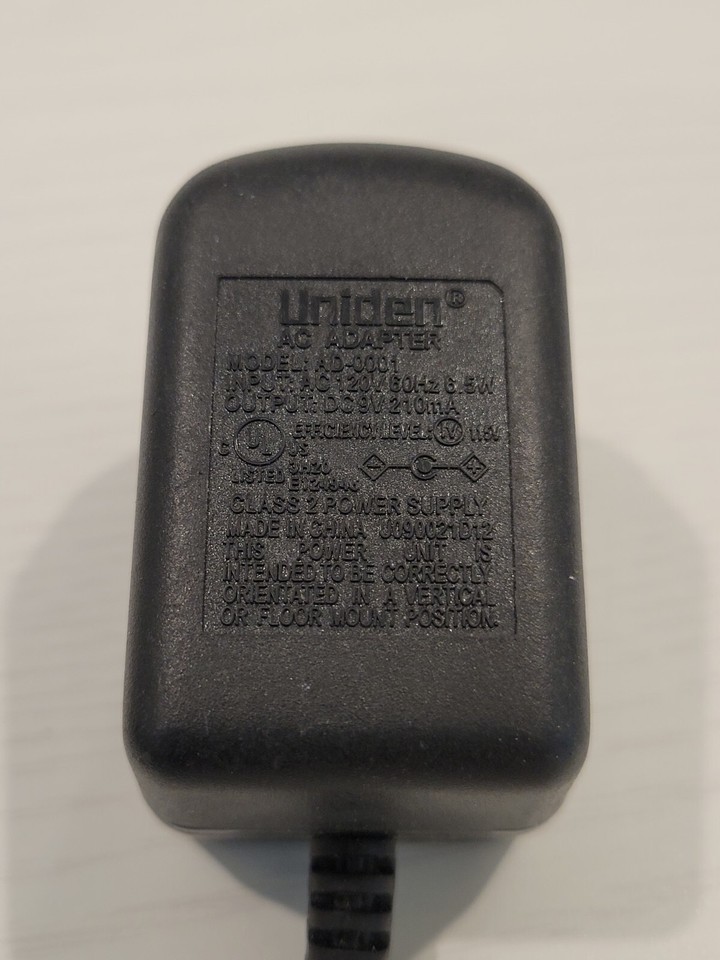 Uniden Model # AD-0001 Output 9VDC 210mA - AC/DC Power Supply Adapter ...