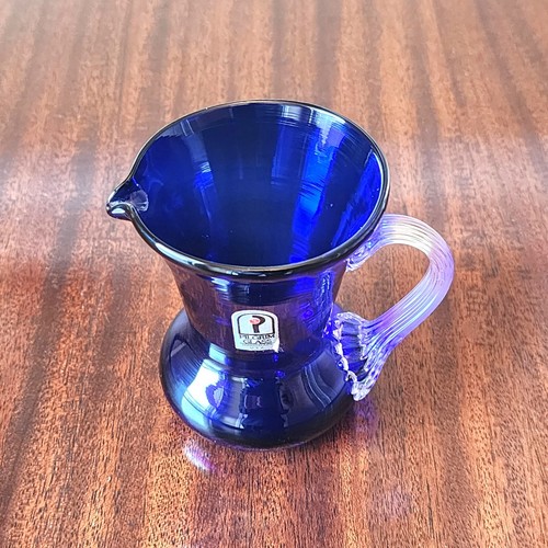 Vintage Pilgrim Cobalt Blue Glass Pitcher w/Clear Ribbed Applied Handle ...