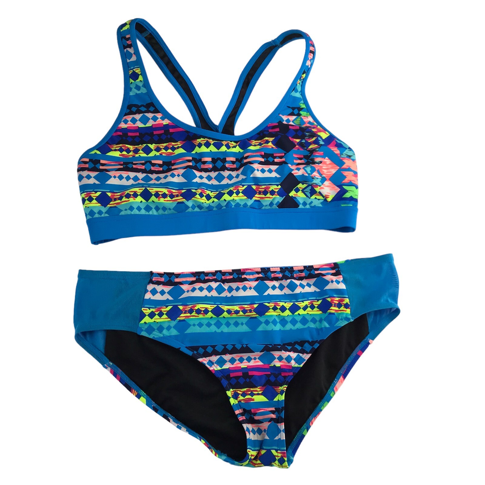 TYR Swimsuit Bikini Two Piece 2 Piece Blue Geometric … - Gem