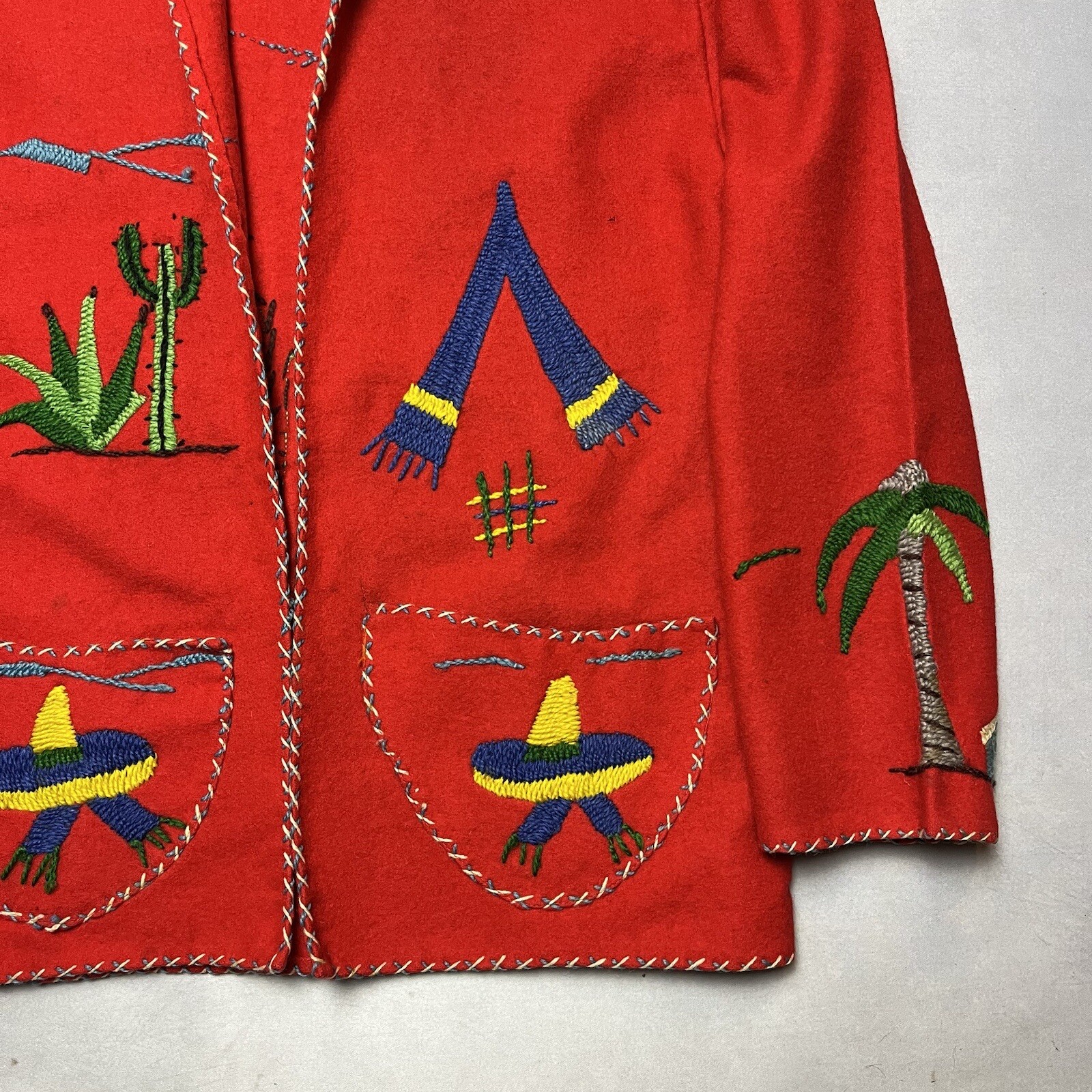 Vintage 50s Mexican Souvenir Jacket Red Embroidered W… - Gem